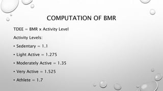Computation of BMR and TDEE | PPTX