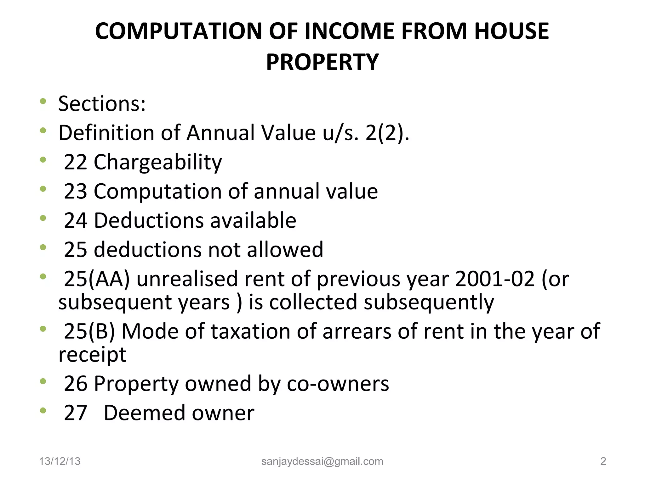 Computation of income from house property | PPT
