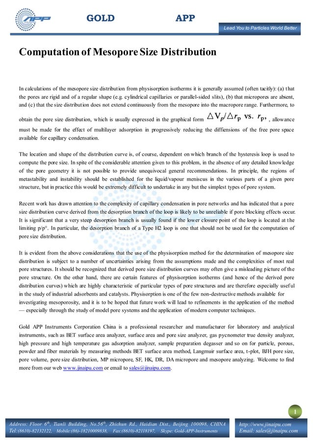 Computation of mesopore size distribution | DOCX | Chemistry | Science