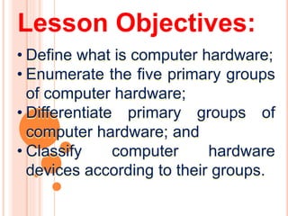 Five Primary Goups of Computer Hardware | PPTX