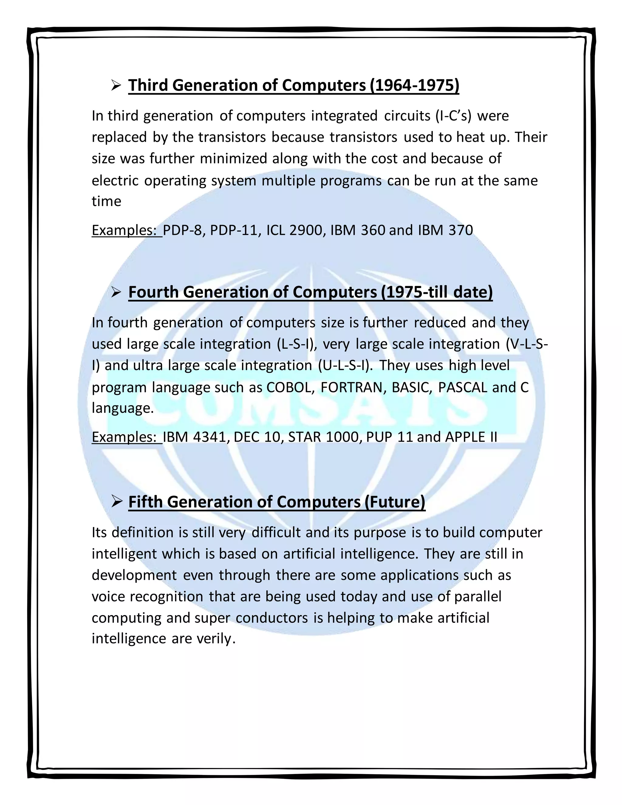 ACM, Real world everyday applications of computer science. History of Computers. Generations of ...