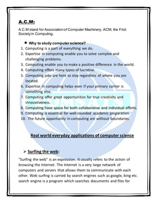 ACM, Real world everyday applications of computer science. History of ...