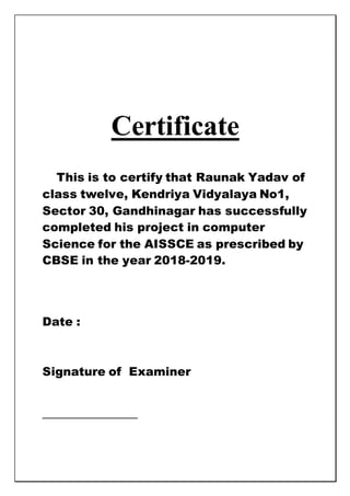 Computer Science investigatory project class 12 | DOCX