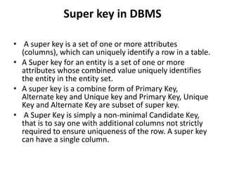 Types Of Keys in DBMS | PPTX | Databases | Computer Software and Applications