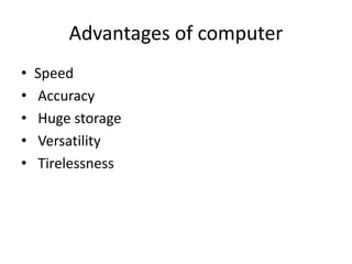 Introduction to Computer and its features | PPTX | Computer Peripherals ...