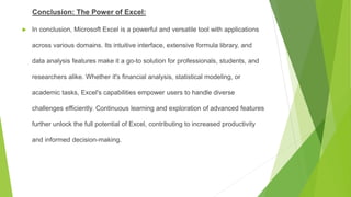 MS excel and their functions keys and their usage | PPTX
