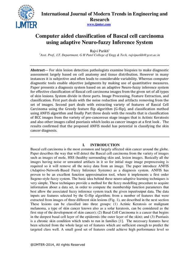 Computer aided classification of Bascal cell carcinoma using adaptive Neuro-fuzzy Inference ...