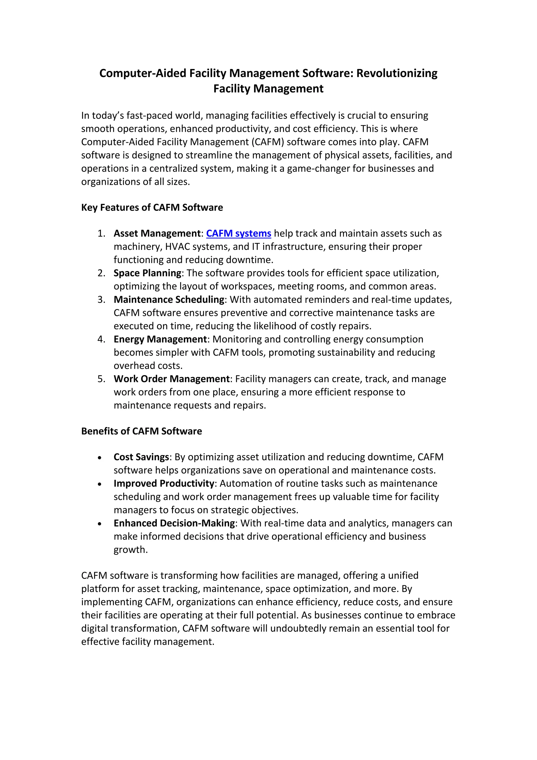 Revolutionizing Facility Management with CAFM Software | PDF