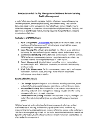 Revolutionizing Facility Management with CAFM Software | PDF