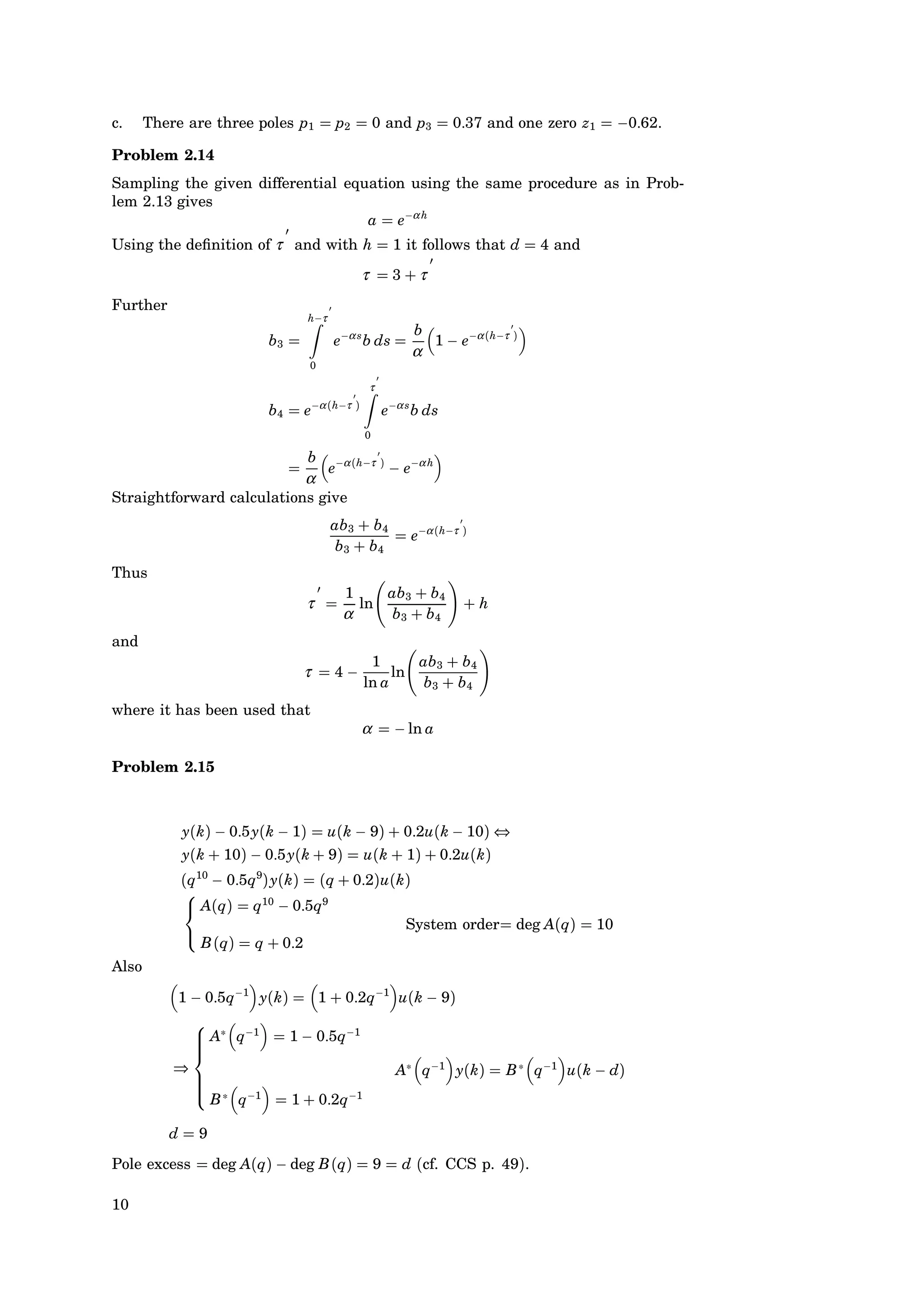 Computer Controlled Systems (solutions manual). Astrom. 3rd edition 1997 | PDF