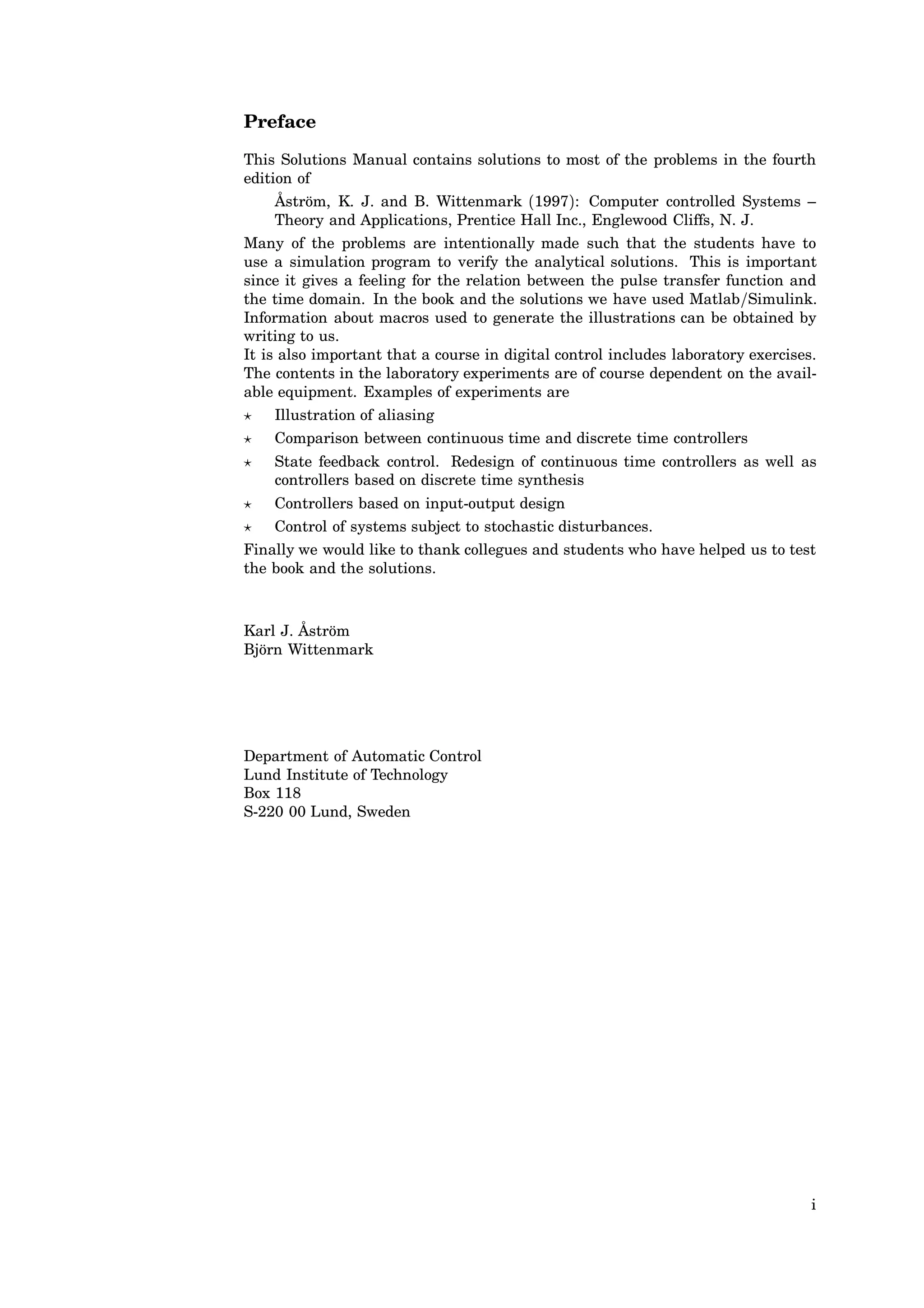 Computer Controlled Systems (solutions manual). Astrom. 3rd edition 1997 | PDF