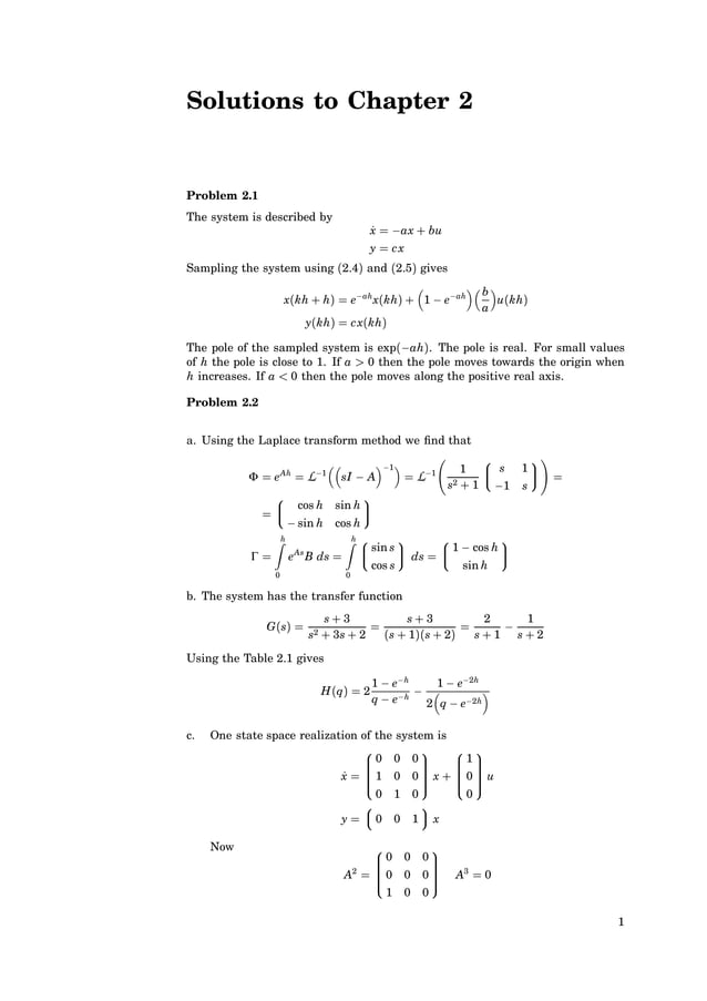 Computer Controlled Systems (solutions manual). Astrom. 3rd edition 1997 | PDF