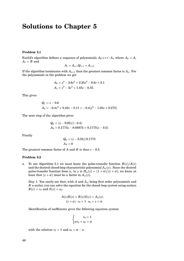 Computer Controlled Systems (solutions manual). Astrom. 3rd edition 1997 | PDF