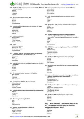 MCQ Bank for Computer Fundamantals from mcqSets.com