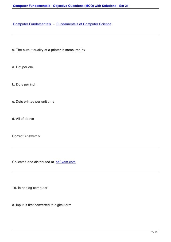Computer Fundamentals Objective Questions Mcq With Solutions Set 21