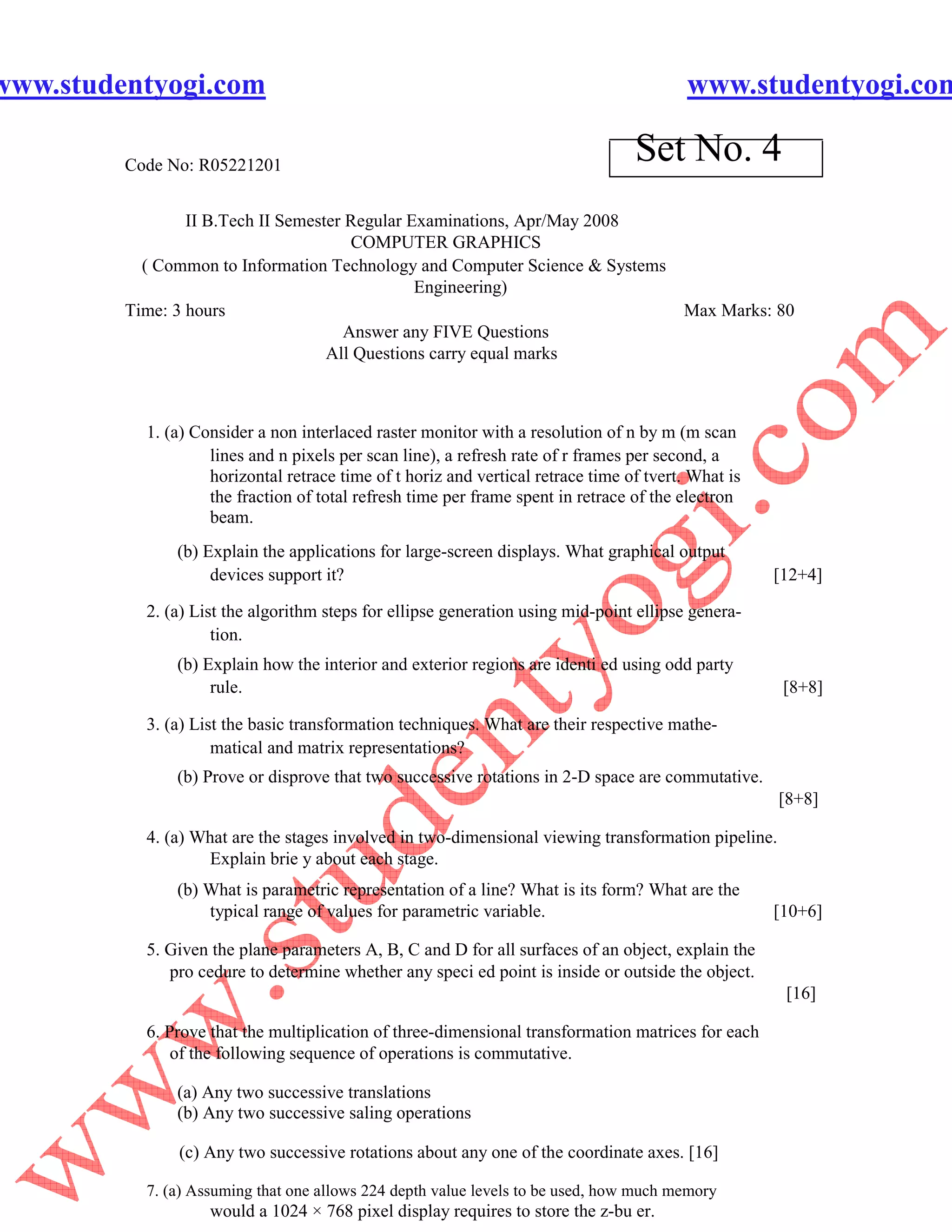 Computer Graphics Jntu Model Paper{Www.Studentyogi.Com} | PDF | Graphics Software | Computer ...
