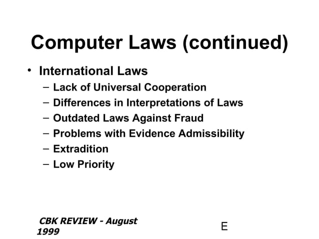 COMPUTER LAW, INVESTIGATION AND ETHICS DOMAIN | PPT