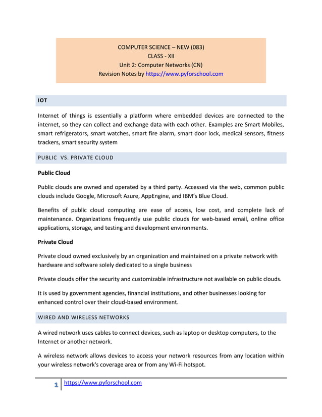 Computer networks - CBSE New Syllabus (083) Class - XII | PDF | Computer Networking | Computing