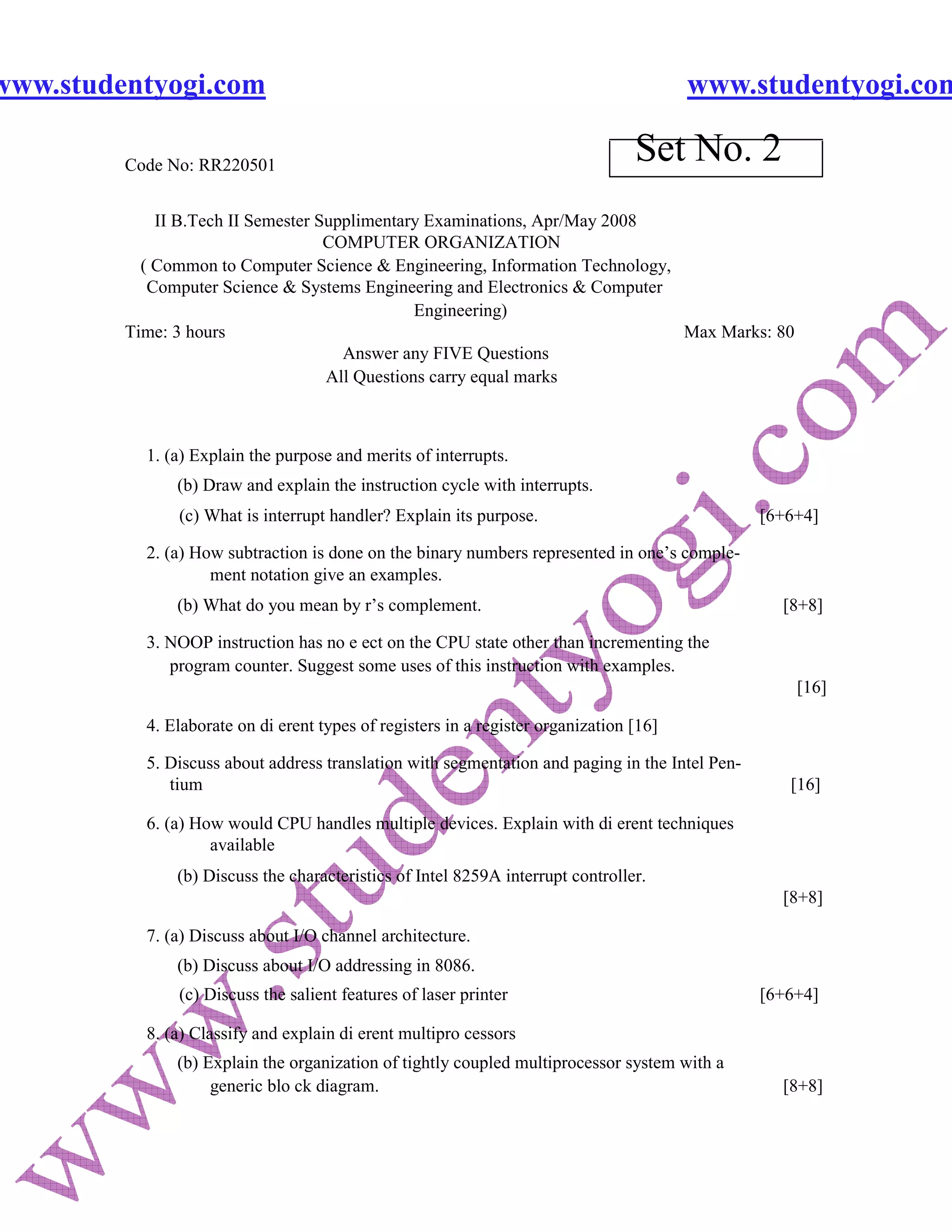 Computer Organization Jntu Model Paper{Www.Studentyogi.Com} | PDF