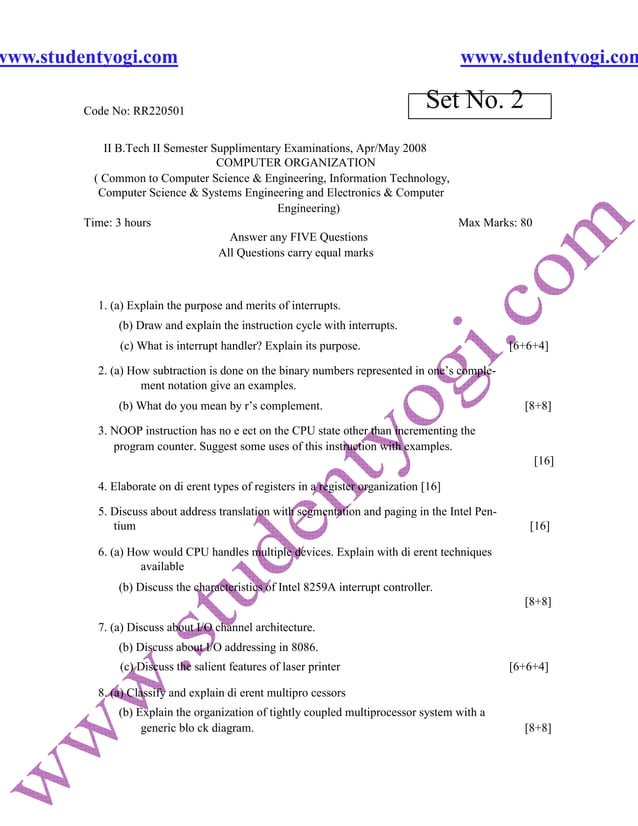 Computer Organization Jntu Model Paper{Www.Studentyogi.Com} | PDF