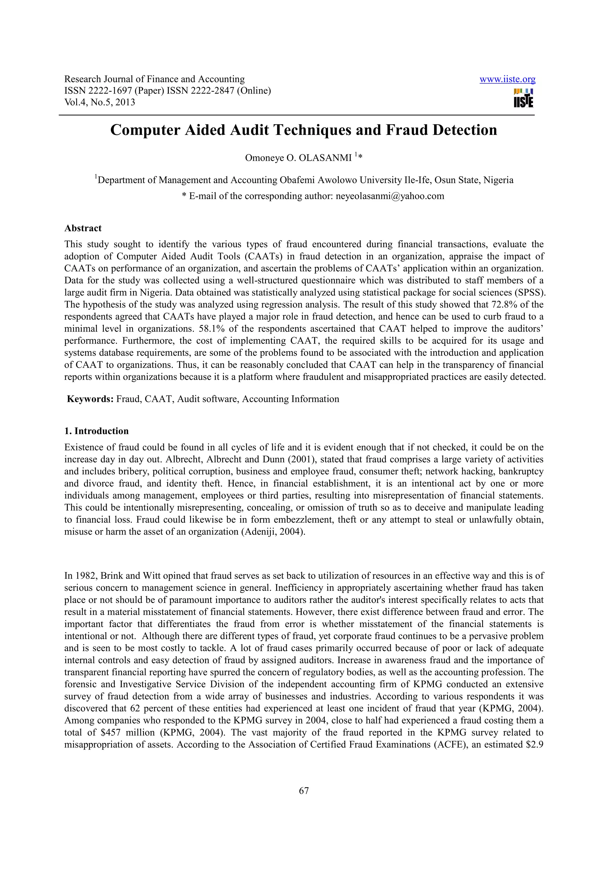 Computer aided audit techniques and fraud detection | PDF