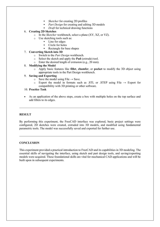 Computer Aided Design Lab Manual Freecad Pdf