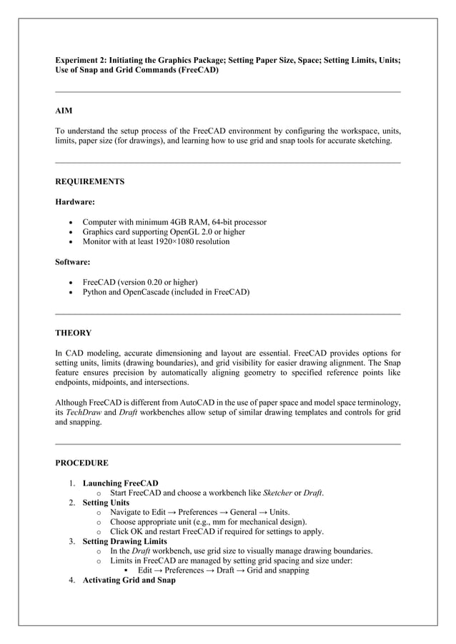 Computer Aided Design Lab Manual Freecad Pdf