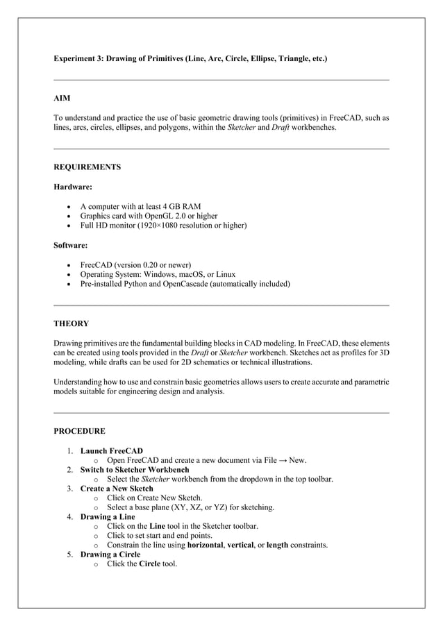 Computer Aided Design Lab Manual Freecad Pdf