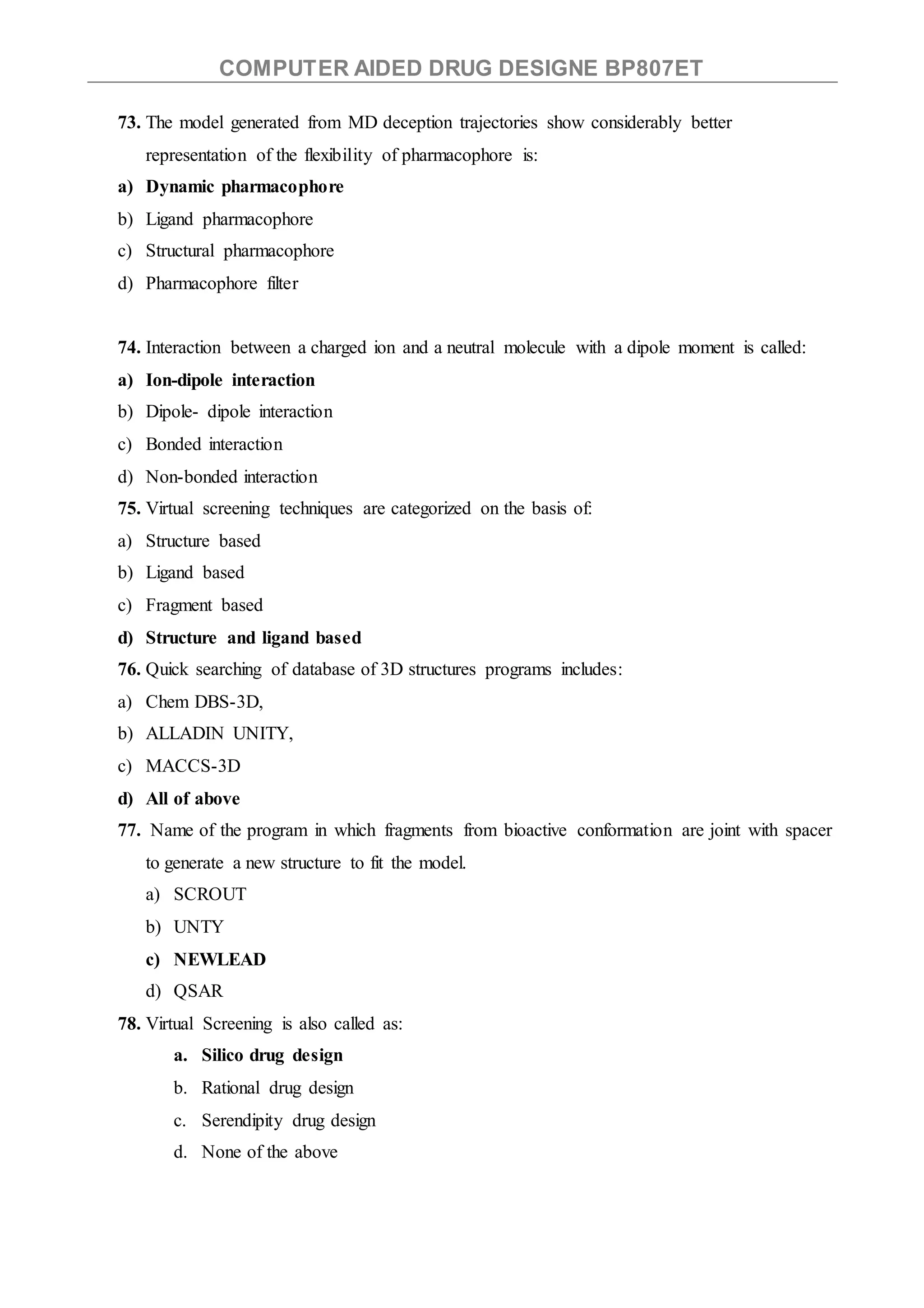 Computer aided drug designe objective | DOCX | Chemistry | Science