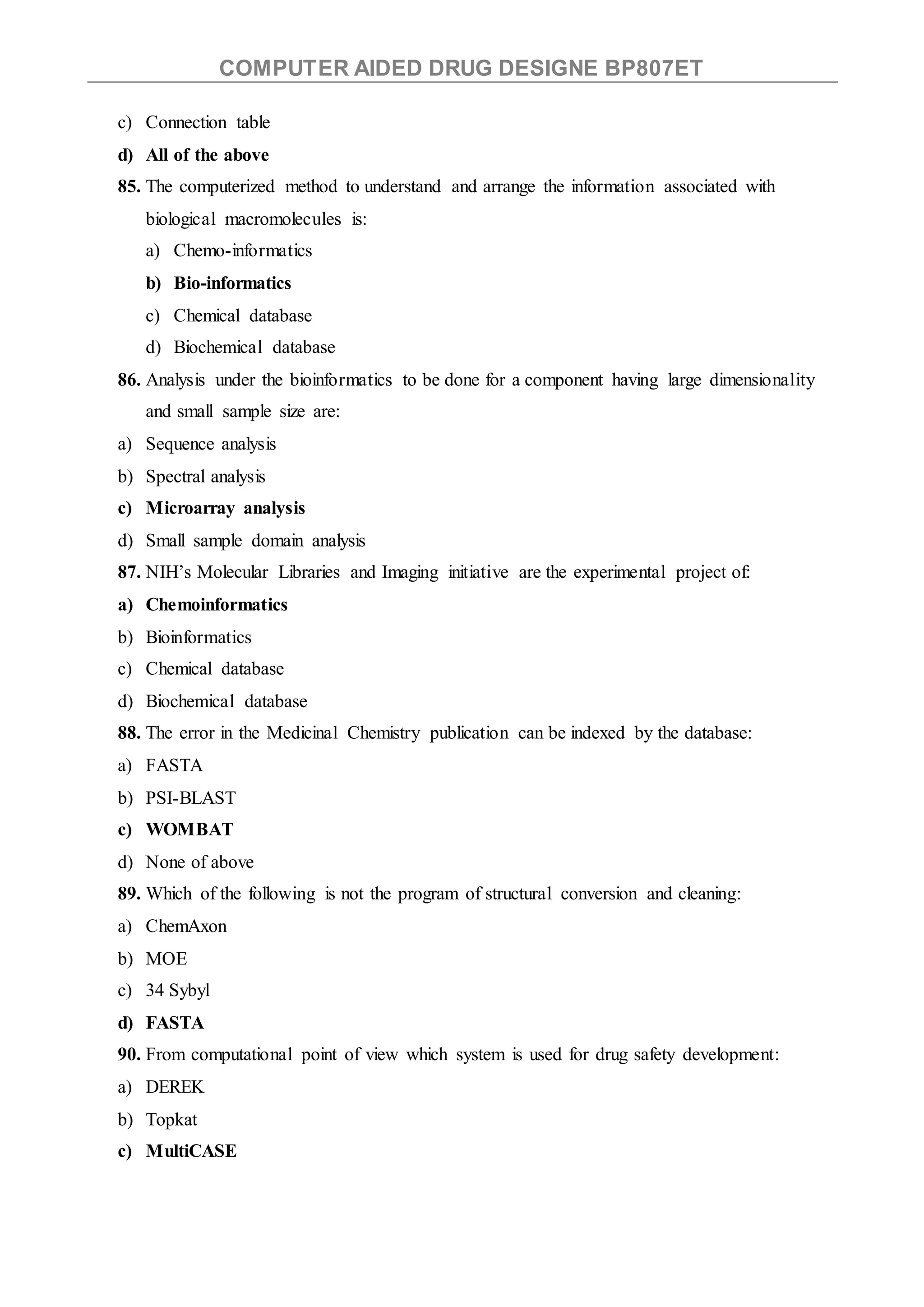 Computer aided drug designe objective | DOCX | Chemistry | Science