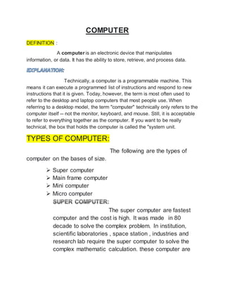 Computer and its types | PDF