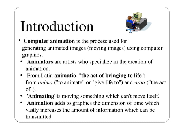 Introduction to Computer Animation using Computer Graphics Techniques | PPT