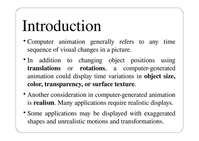 Introduction to Computer Animation using Computer Graphics Techniques | PPT