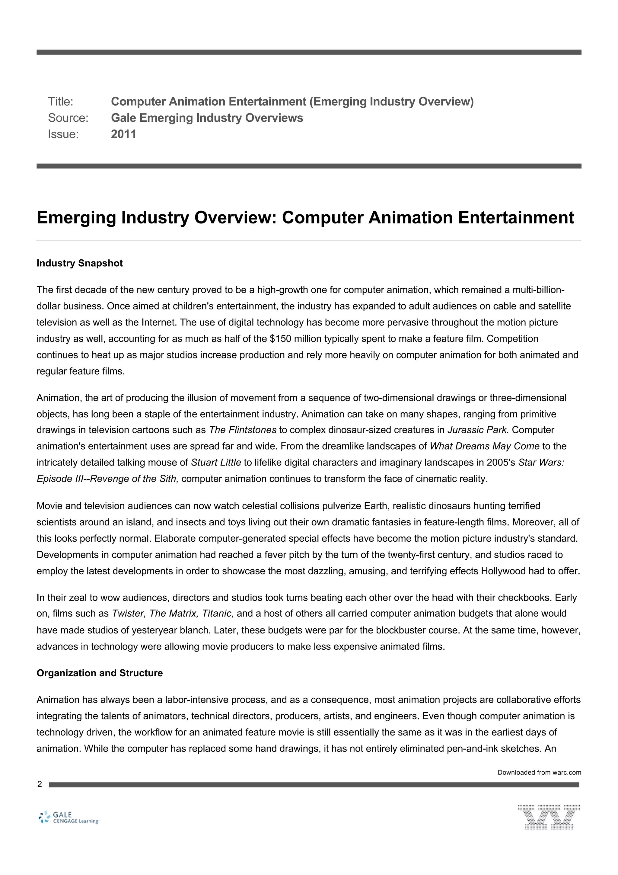 Computer animation entertainment_(emerging_industry_overview) | PDF