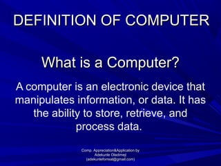 Computer Studies, Uses, Computer application and appreciation | PPT