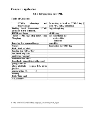 Computer application html | DOCX | Web Design and HTML | Internet