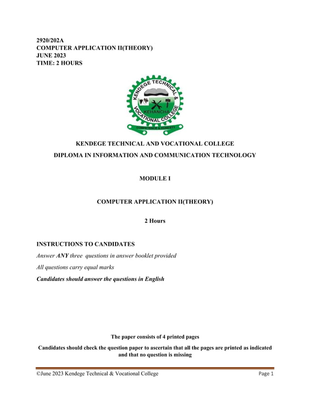 Computer Application II.docx | Technology & Computing