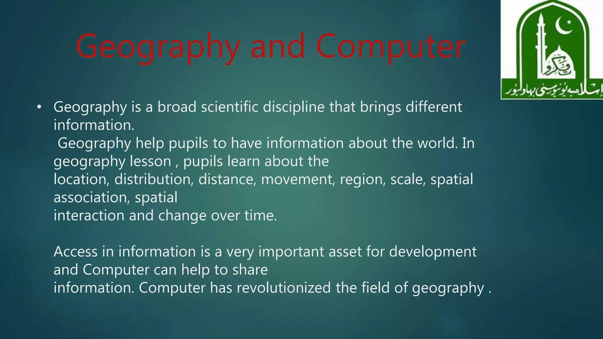 Computer application in geography | PPTX