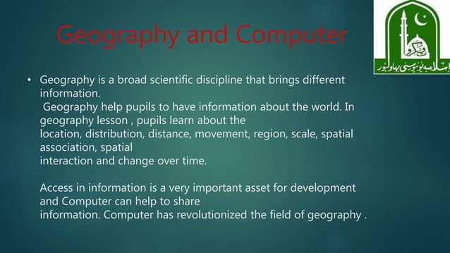 Computer application in geography | PPTX | Geography | Science
