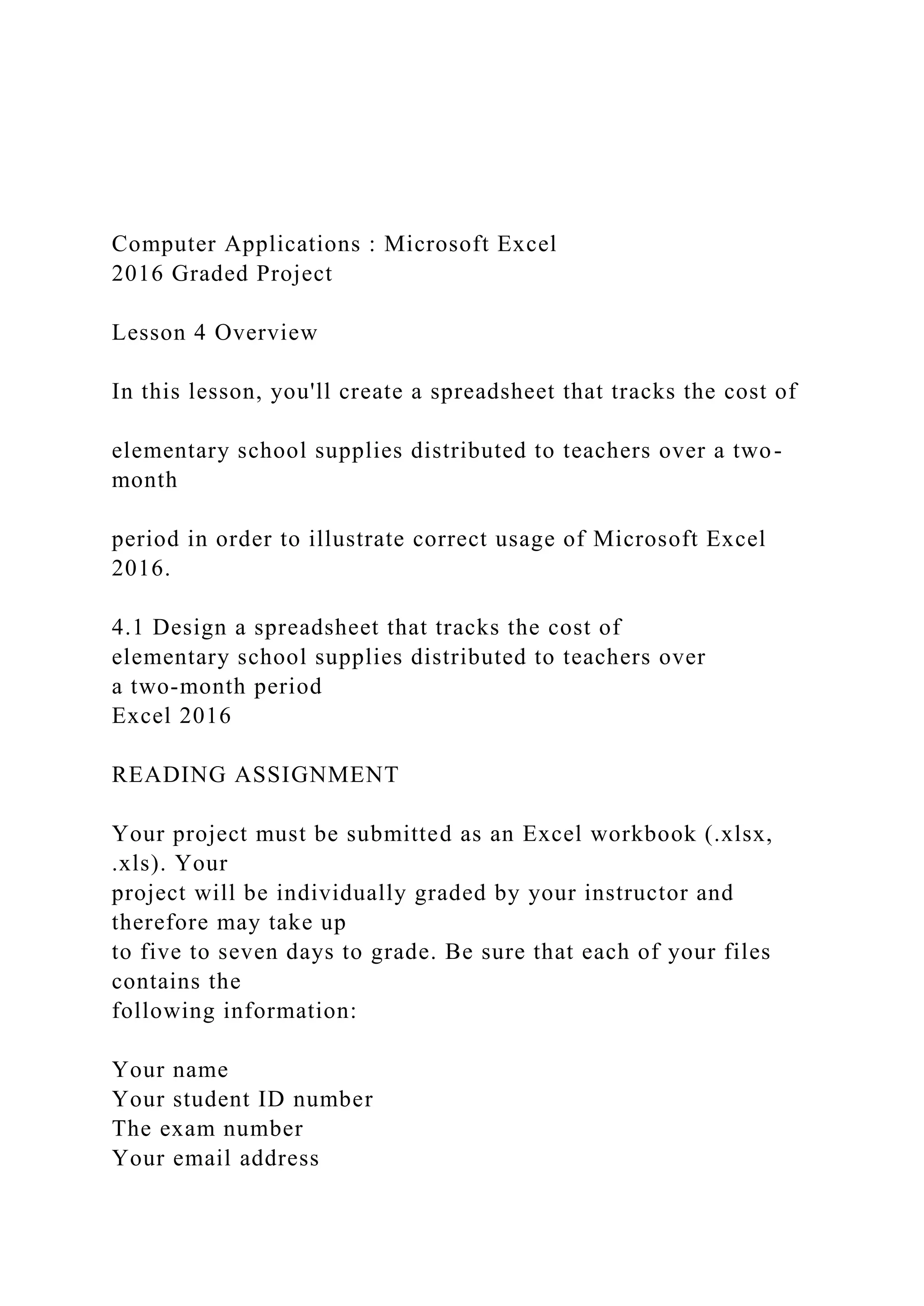 Computer Applications Microsoft Excel2016 Graded Project.docx