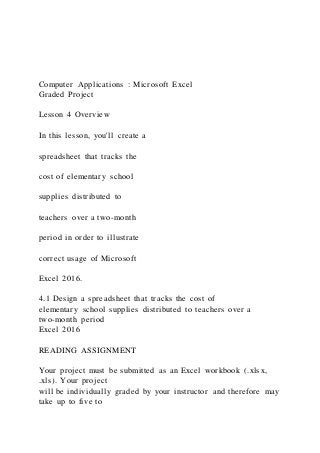 Computer Applications Microsoft ExcelGraded ProjectLes | DOCX
