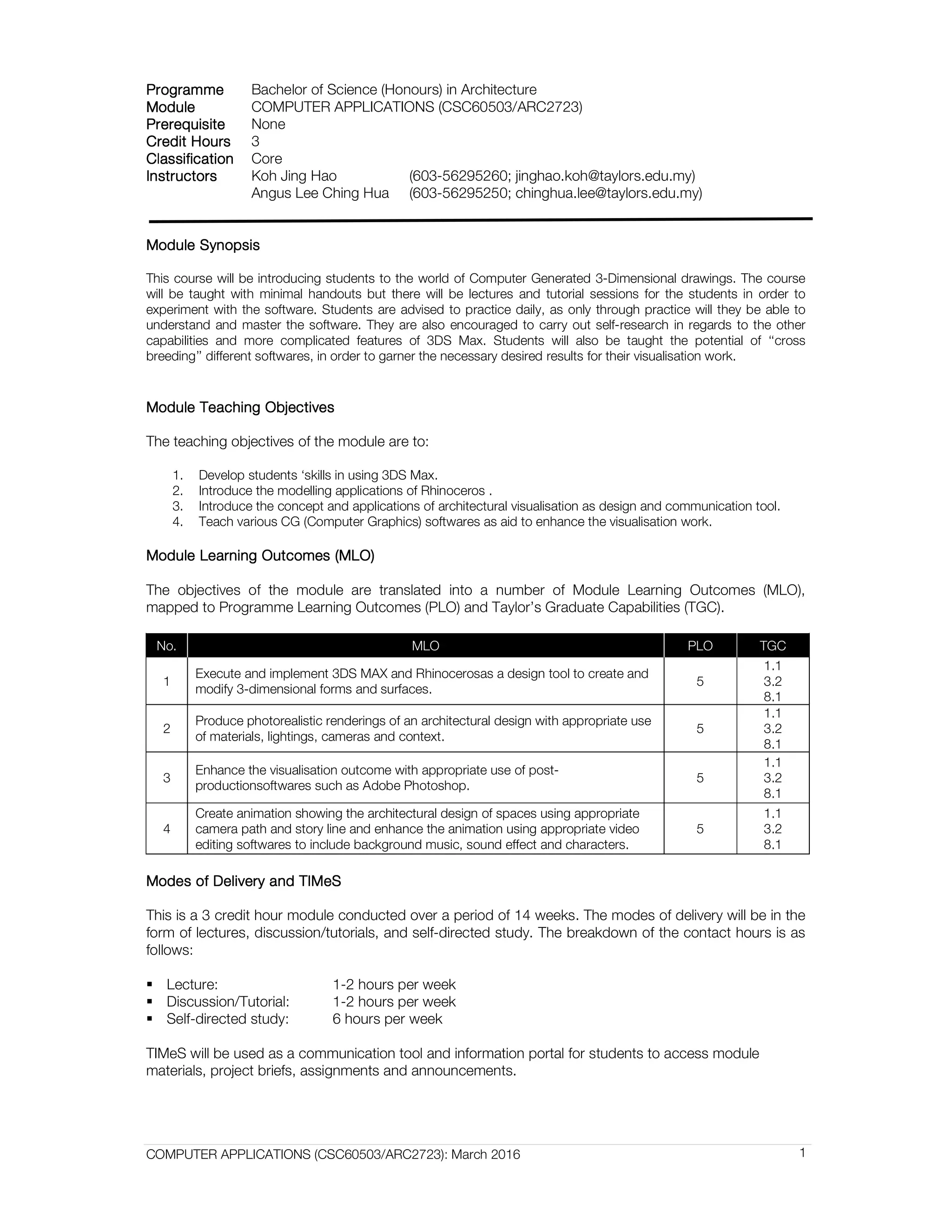 SEMESTER 3 : COMPUTER APPLICATIONS MODULE OUTLINE | PDF