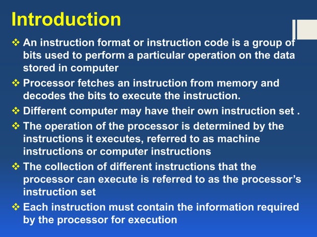 Computer architecture instruction formats | PPTX | Programming Languages | Computing