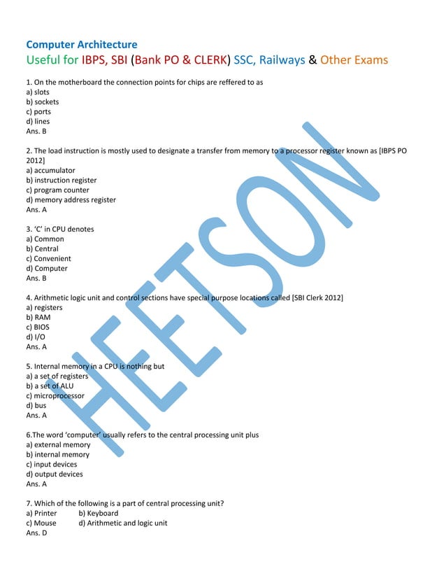 Computer Architecture Question and answer | PDF
