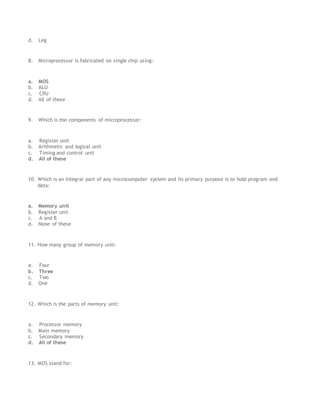 Computer architecture mcq (2) | DOCX | Operating Systems | Computer ...