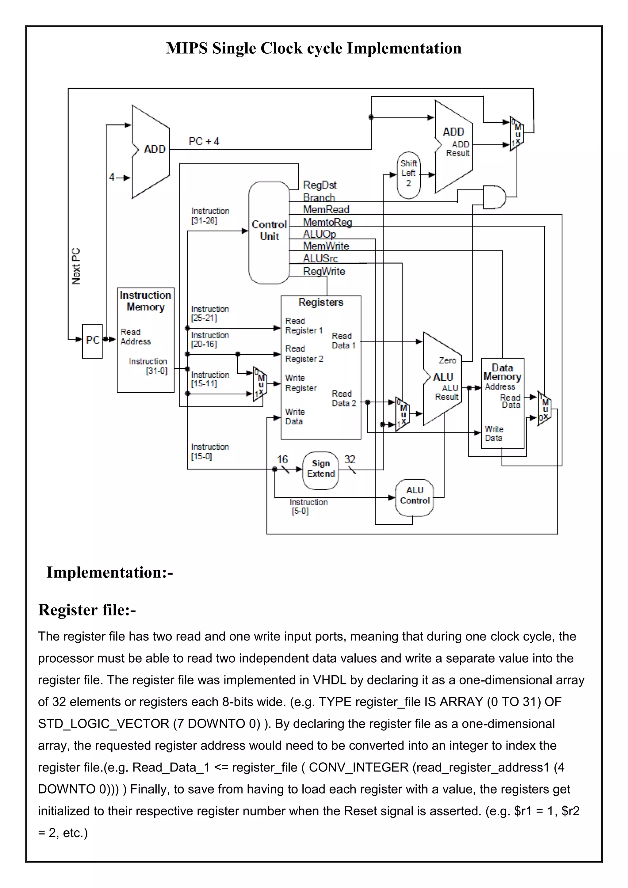 Implementation Of MIPS Single Cycle Processor | PDF