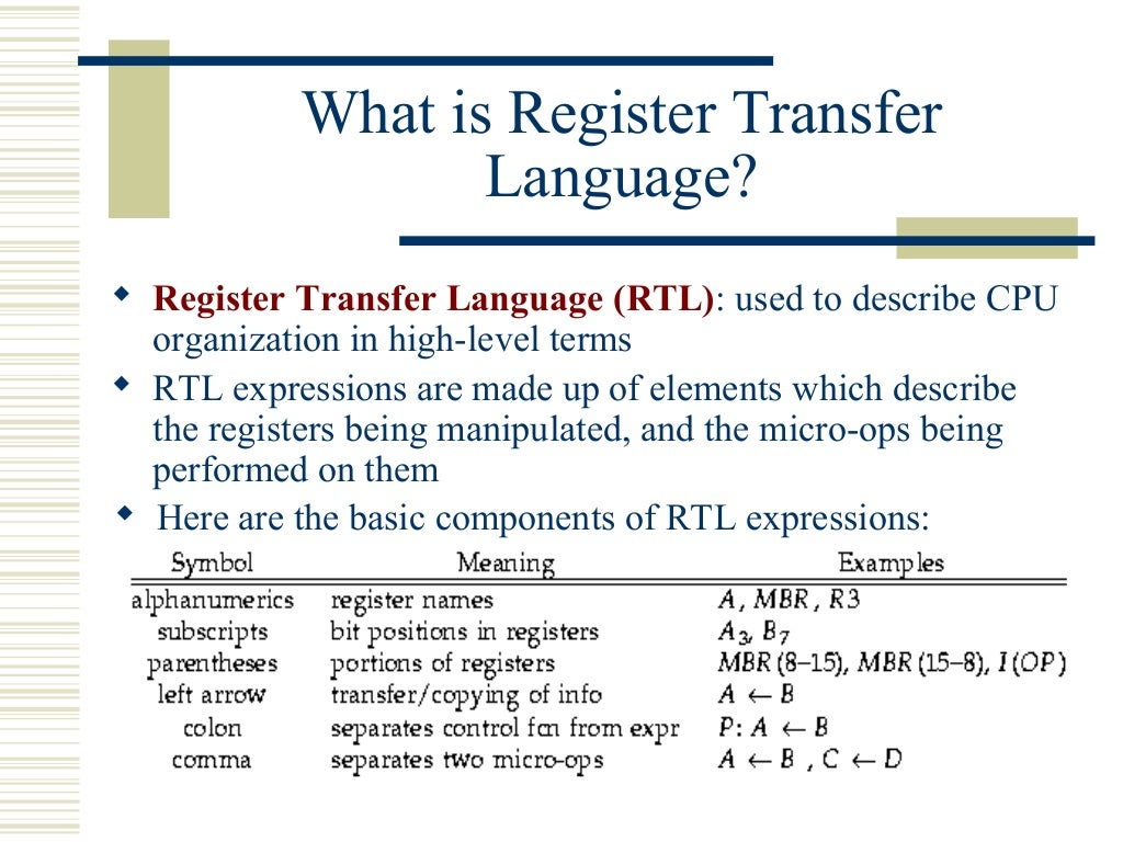 Computer architecture register transfer languages rtl