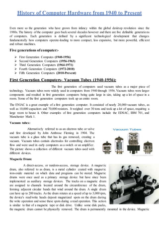 History Of Computer Hardware 1940 To Present DOCX History Of Computer Hardware 1940 To Present DOCX