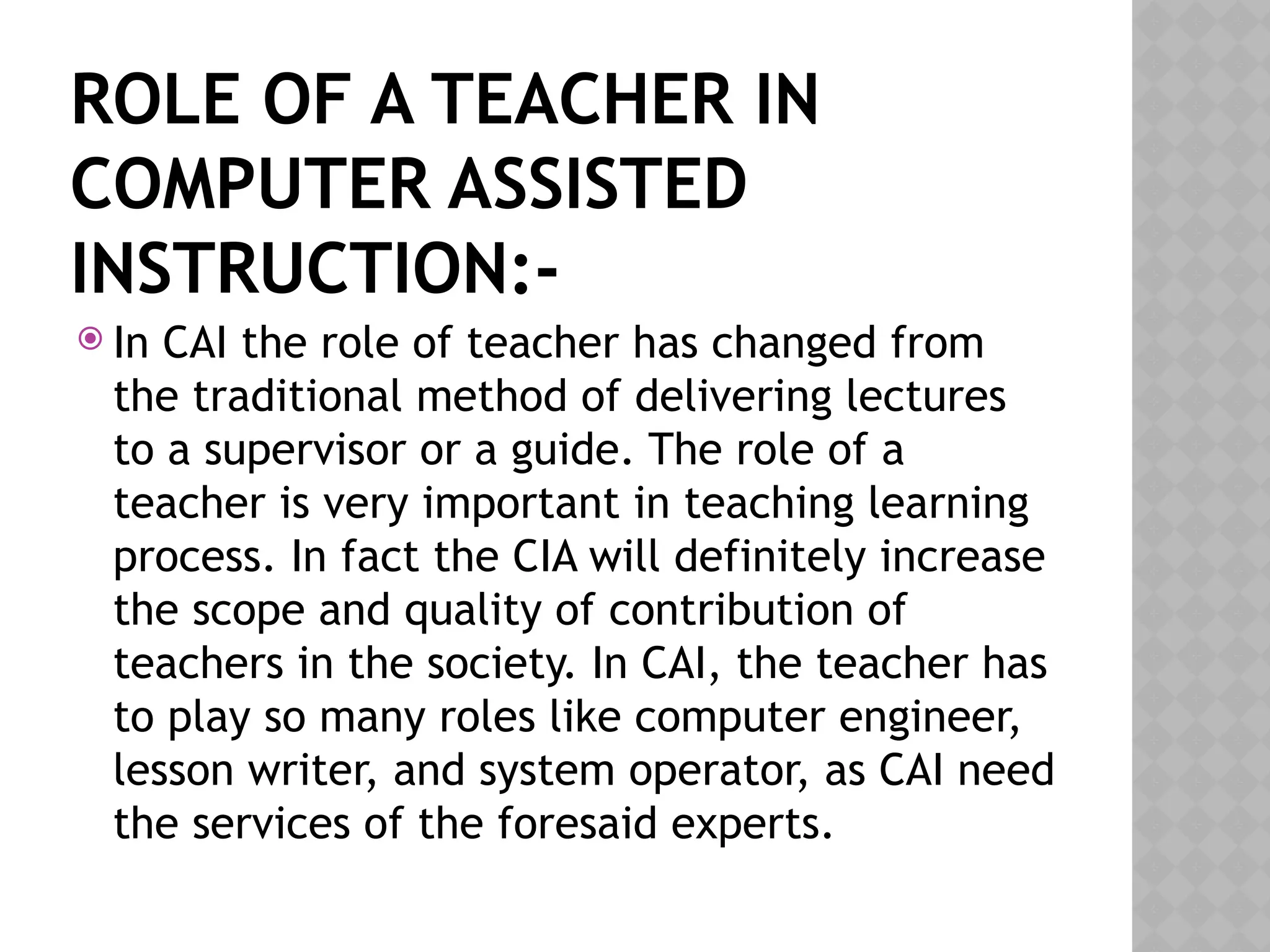 COMPUTER ASSISTED INSTRUCTION. for msc | PPTX