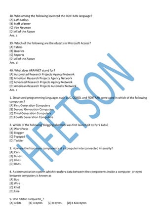 Computer Awareness MCQ Most Important Question | PDF